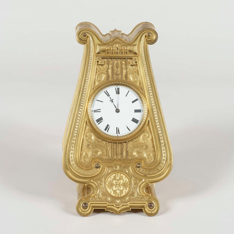 Rare and Unusual Bronze Lyre-Shaped Strut Clock Designed by Thomas Cole ...