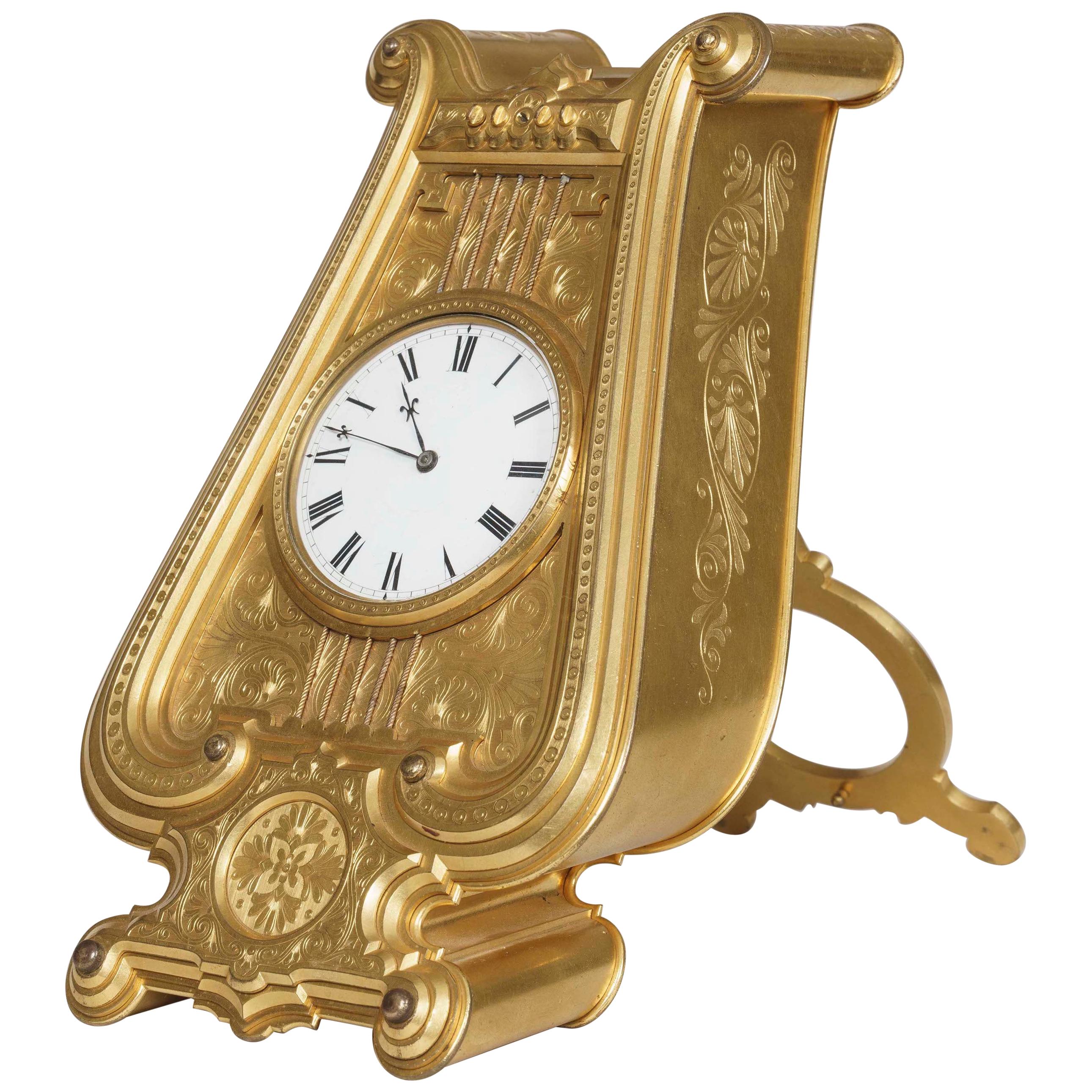 Rare and Unusual Bronze Lyre-Shaped Strut Clock Designed by Thomas Cole ...