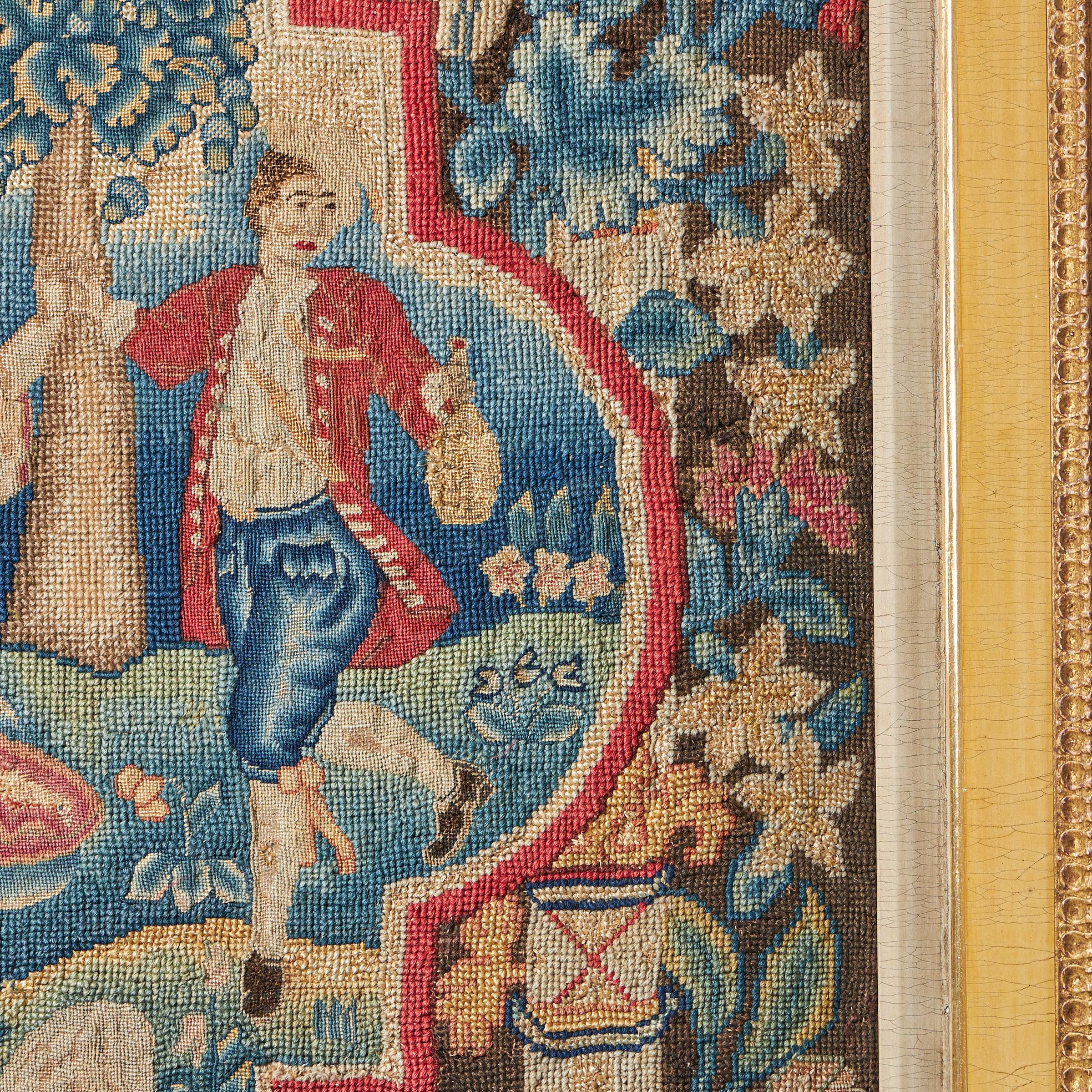 Rare and Vibrant Framed 18th Century George II Needlework Picture ...