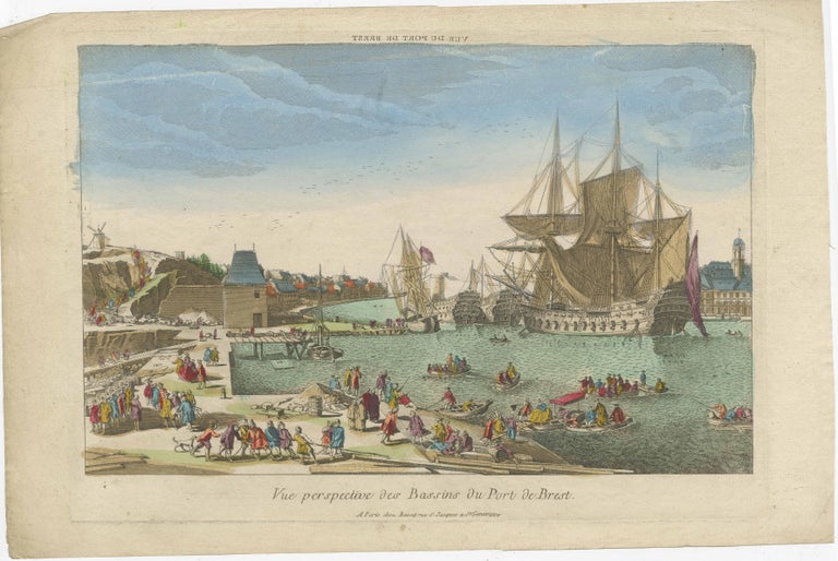 Rare Animated Hand-Colored Engraving of the French Harbour of Port City ...