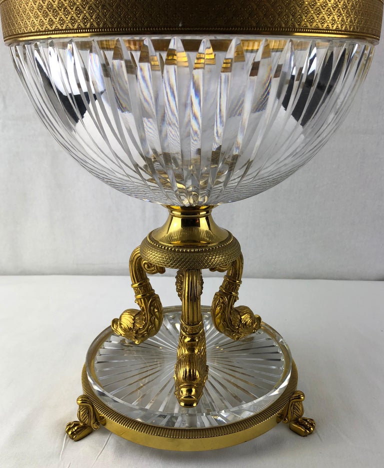 Monumental Caviar Bowl Crystal and Ormolu or Bronze Dore Dolphin ...