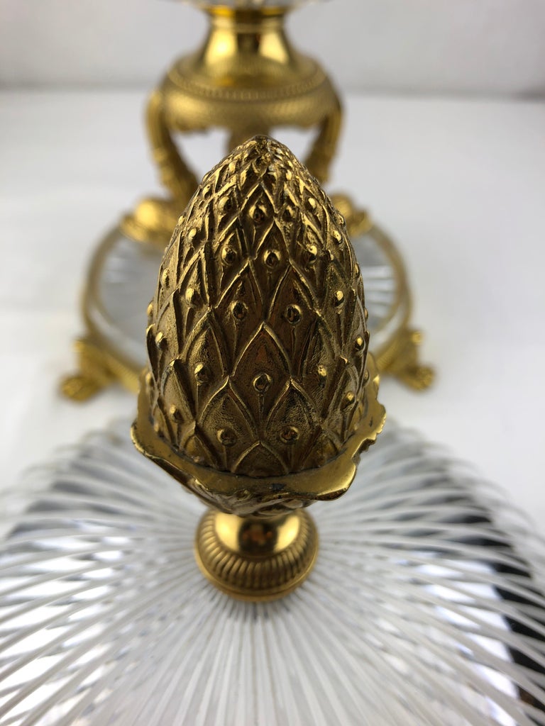 Monumental Caviar Bowl Crystal and Ormolu or Bronze Dore Dolphin ...