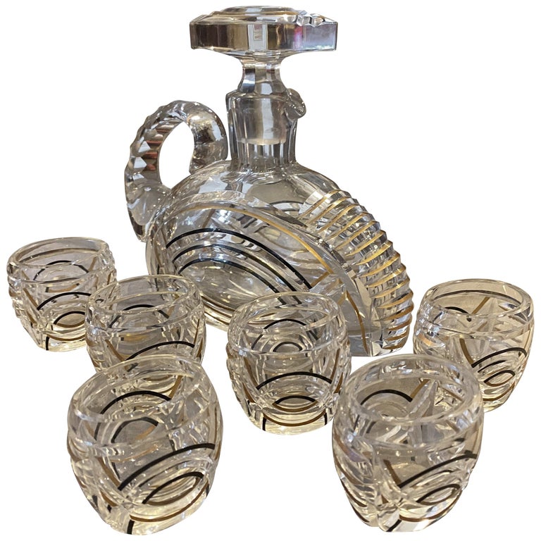 1930s Rare Art Deco Engraved Crystal Italian Liquor Set at 1stDibs