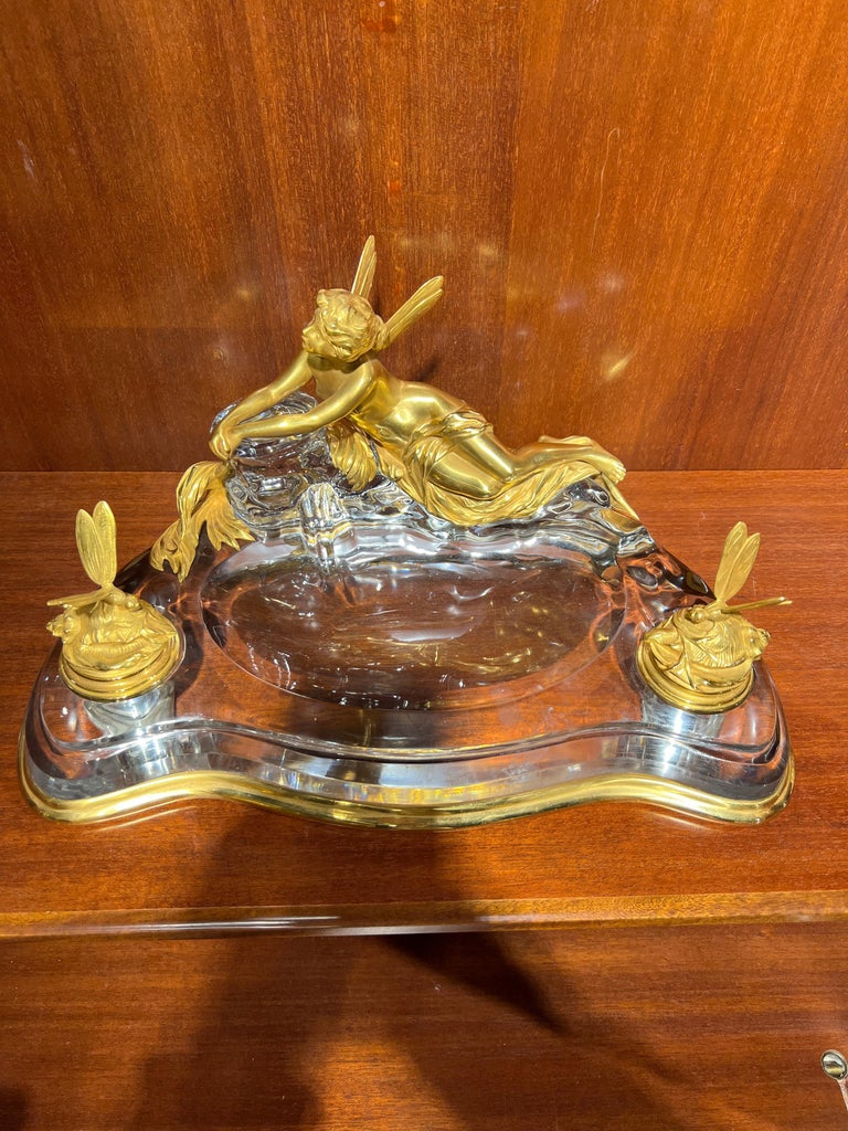 Rare Art Nouveau French Ormolu and Crystal Inkwell Encrier by Baccarat ...