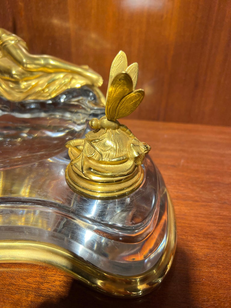 Rare Art Nouveau French Ormolu and Crystal Inkwell Encrier by Baccarat ...