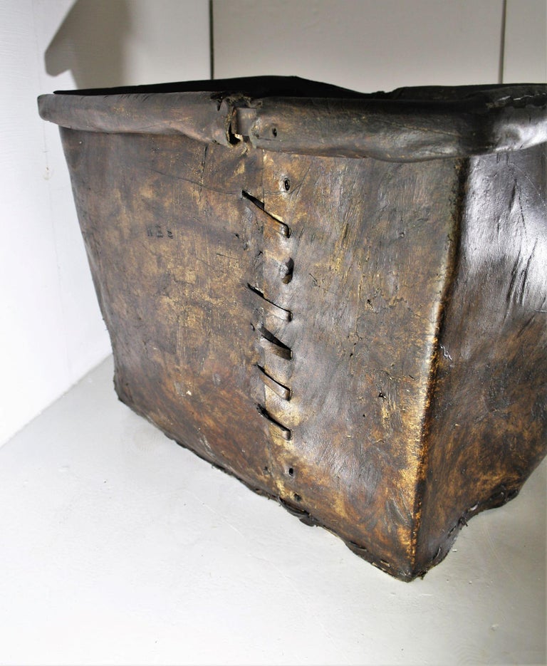 Rare Early 19th Century Huge Leather Mill Basket Primitive Log Fire ...