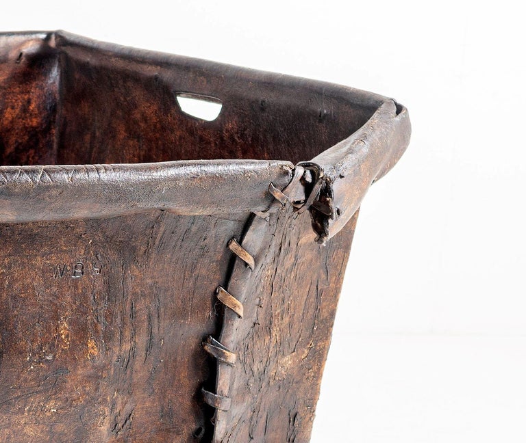 Rare Early 19th Century Huge Leather Mill Basket Primitive Log Fire ...