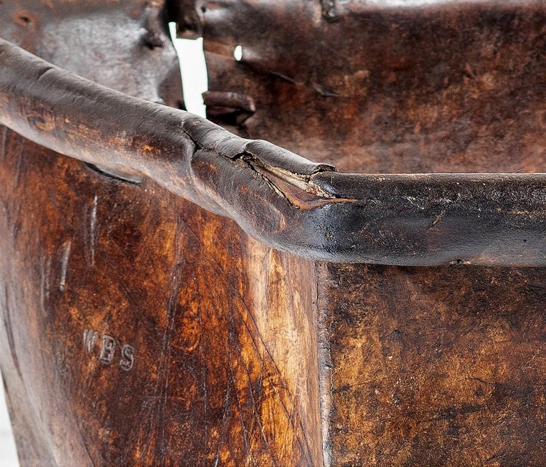 Rare Early 19th Century Huge Leather Mill Basket Primitive Log Fire ...