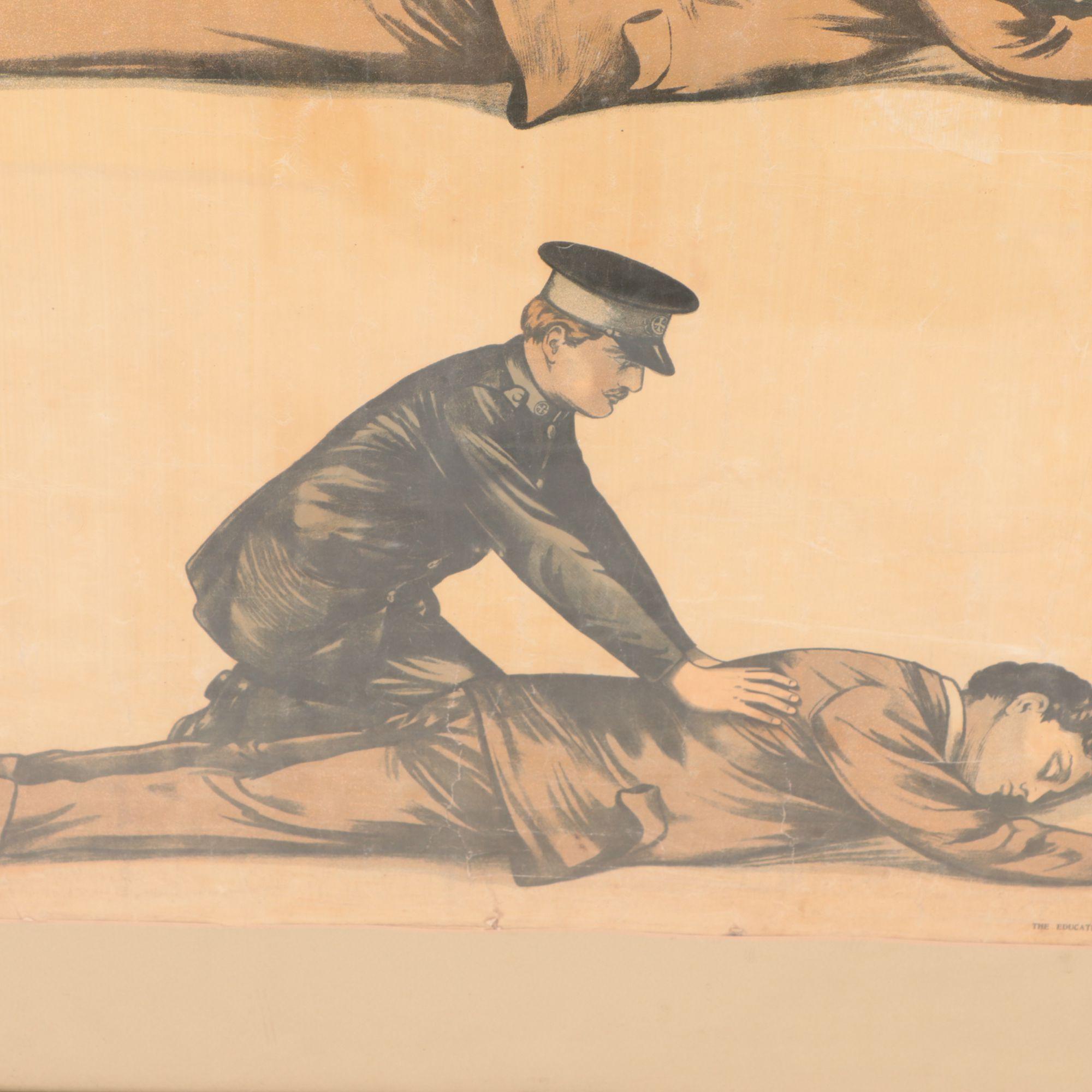 Rare Framed Antique English First Aid Poster, circa 1900 For Sale at ...
