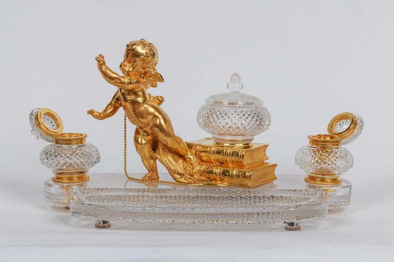Rare French Ormolu and Diamond-Cut Crystal Figural Inkwell Encrier by ...