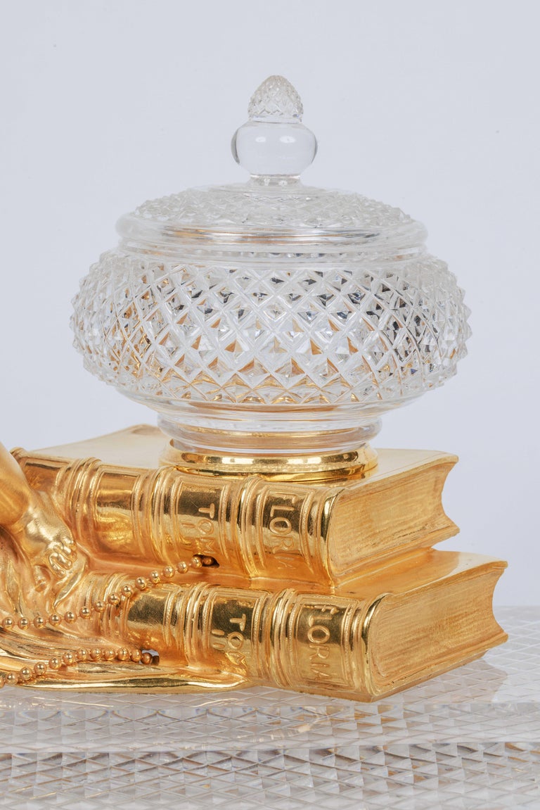 Rare French Ormolu and Diamond-Cut Crystal Figural Inkwell Encrier by ...