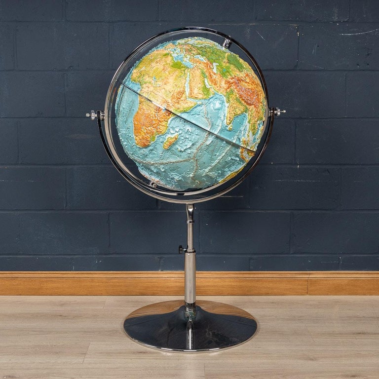 Rare German Relief Globe on a Chrome Stand by Geo-Institut For Sale at ...
