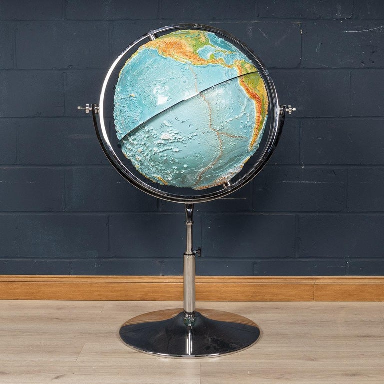 Rare German Relief Globe on a Chrome Stand by Geo-Institut For Sale at ...