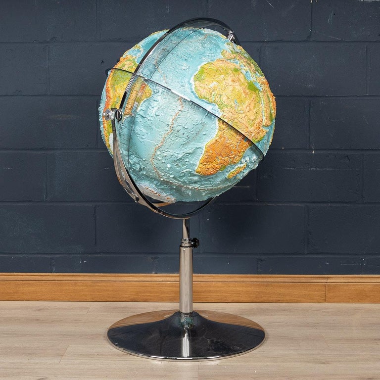 Rare German Relief Globe on a Chrome Stand by Geo-Institut For Sale at ...