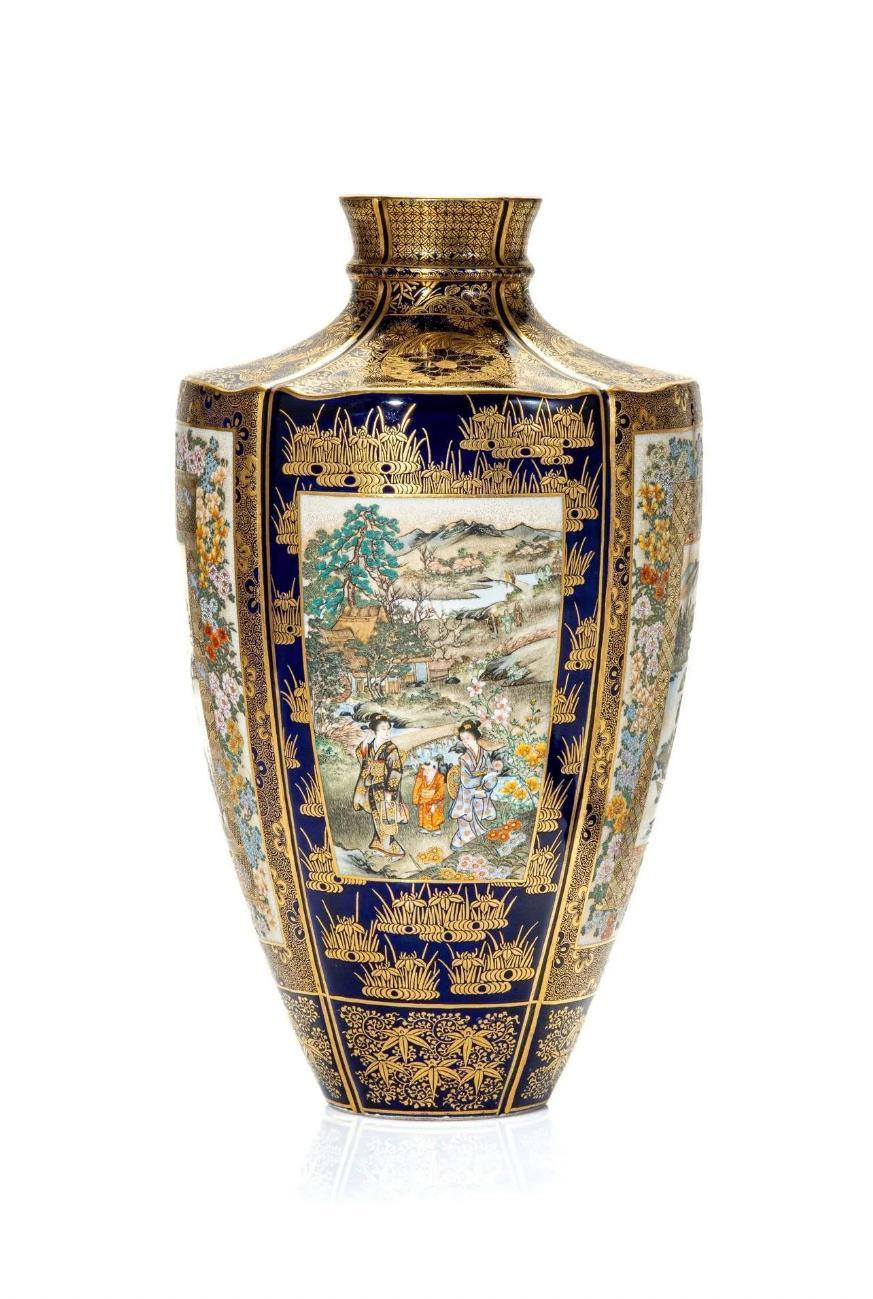 A rare Japanese Satsuma vase of lobed shape signed by Kinkozan For Sale ...