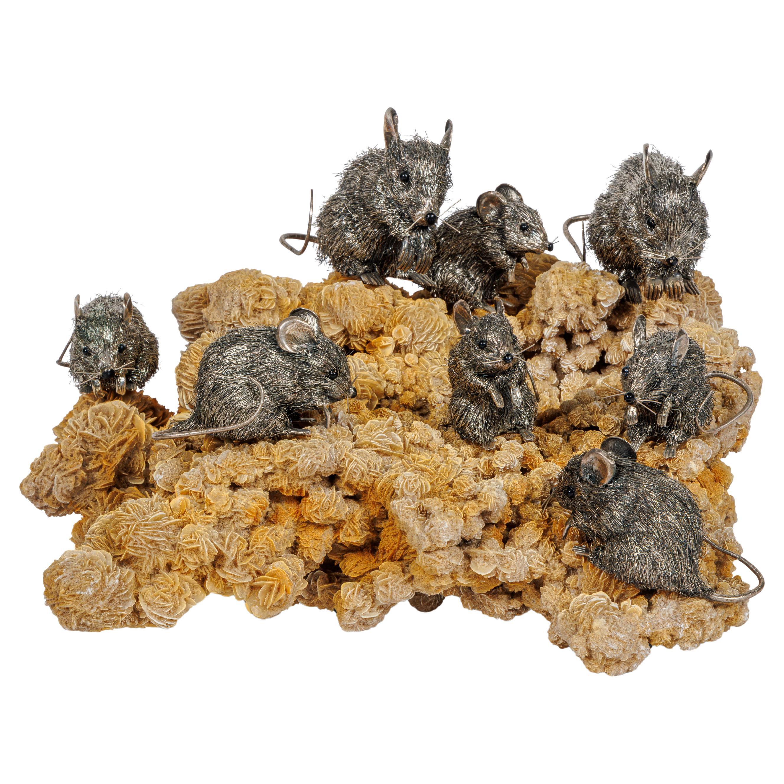 A Rare Mario Buccellati Sterling Silver Furry Mice Suite on Desert Rose ...