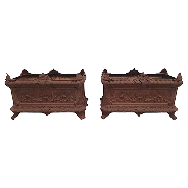 A Rare Pair of 19th Century Cast Iron Garden Planters For Sale at 1stDibs