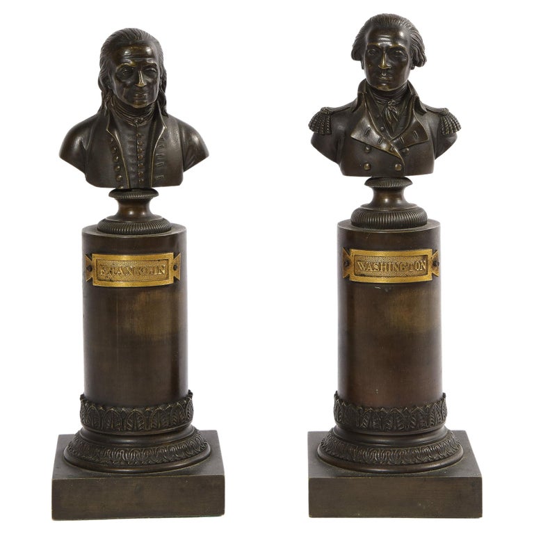 Rare Pair of American Bronze Busts of George Washington and Benjamin ...