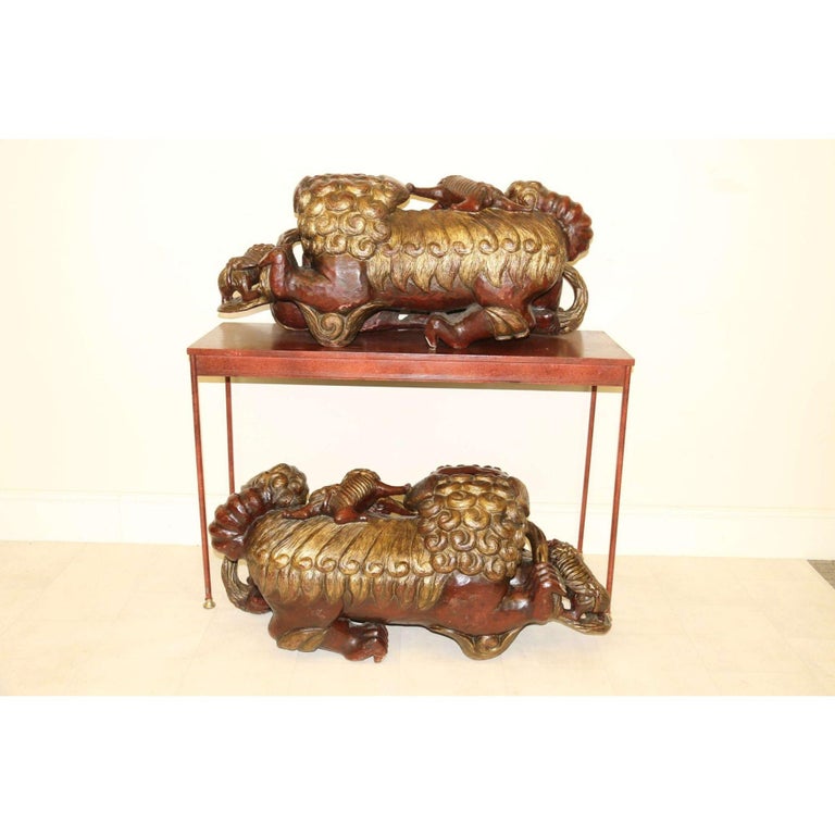 Rare Pair of Chinese Mythical Beasts/Dogs of Foo on Stands, circa 1900 ...