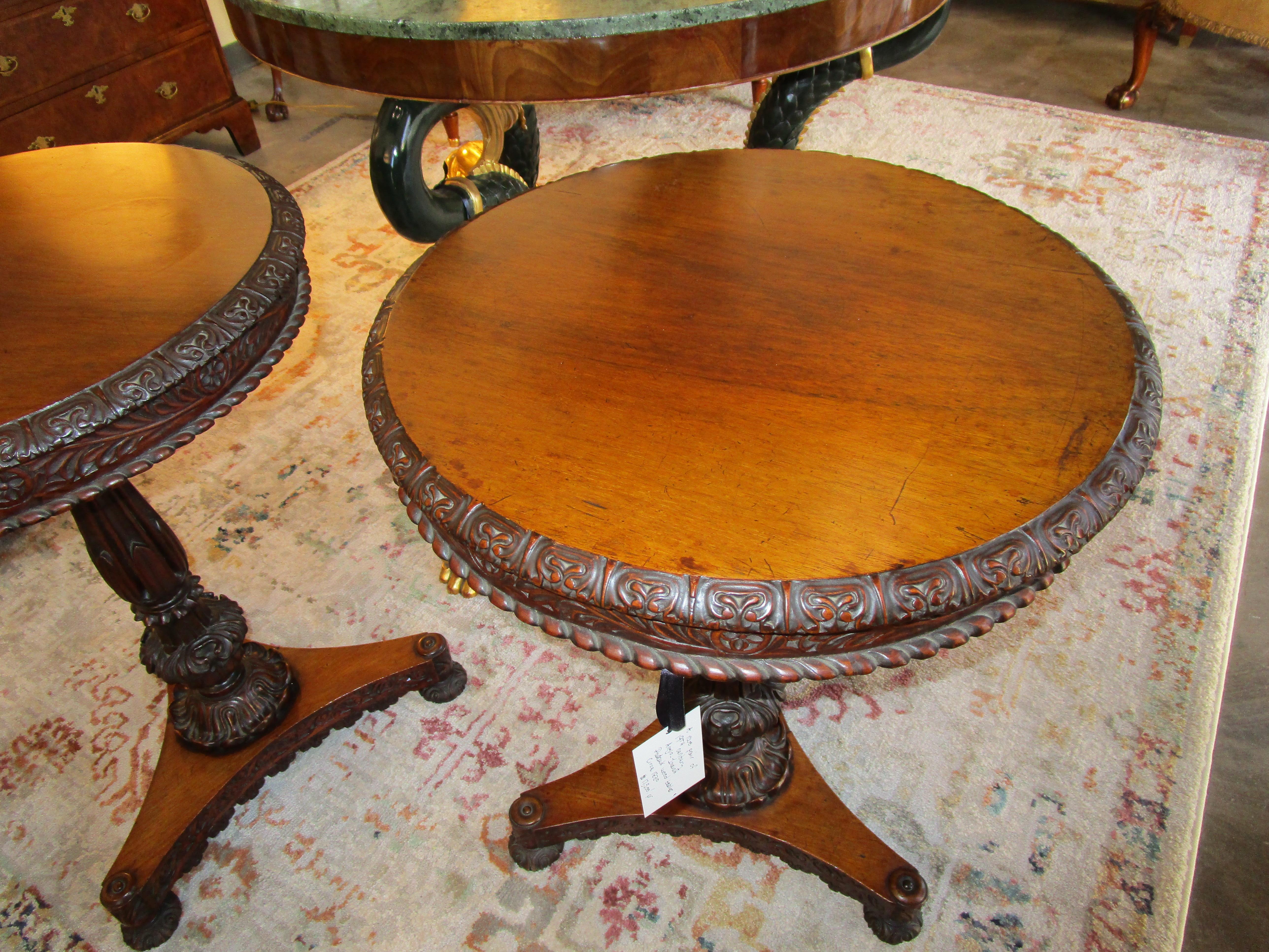 A rare pair of early 19th century Anglo Indian Padouk round side tables ...