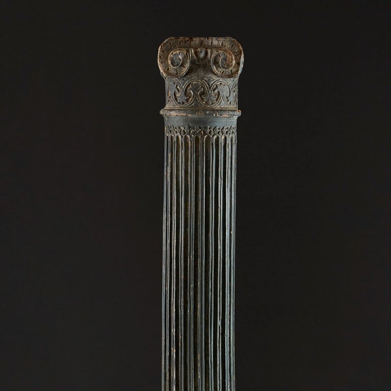 Rare Prussian Blue Carved Ionic Column of Large Scale For Sale at 1stDibs