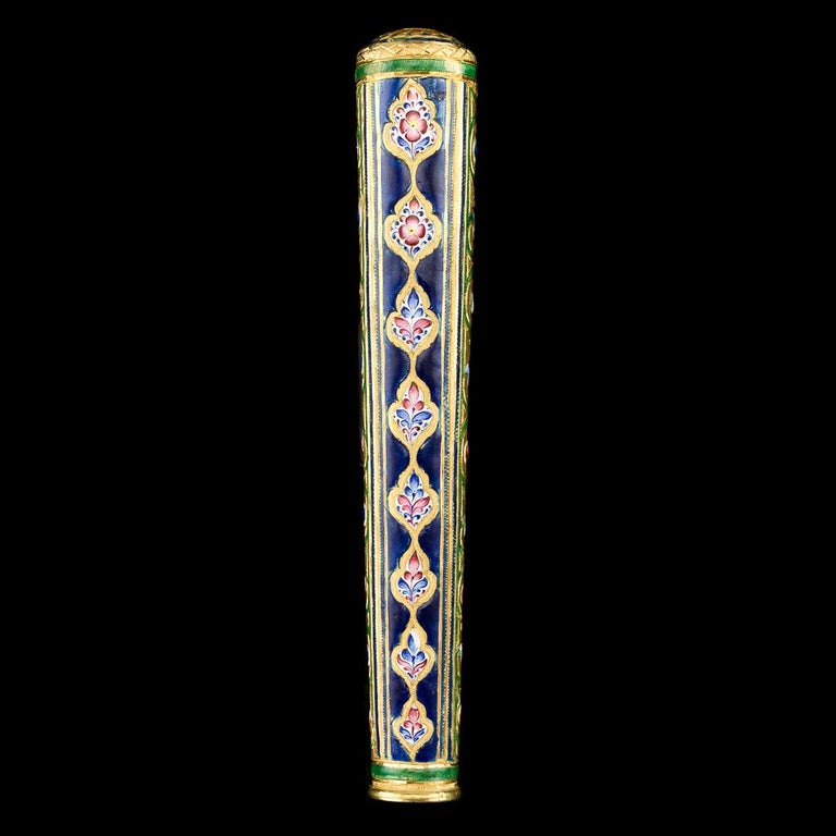 Rare Qajar Gold and Enamel Parasol Cane Handle For Sale at 1stDibs
