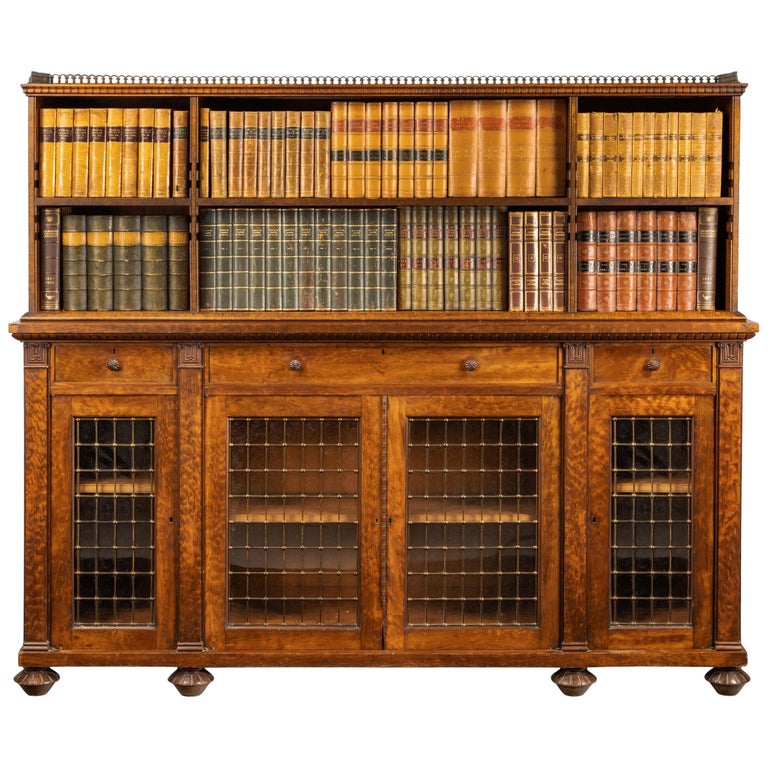Rare Quilted Mahogany Regency Period Low Bookcase at 1stDibs