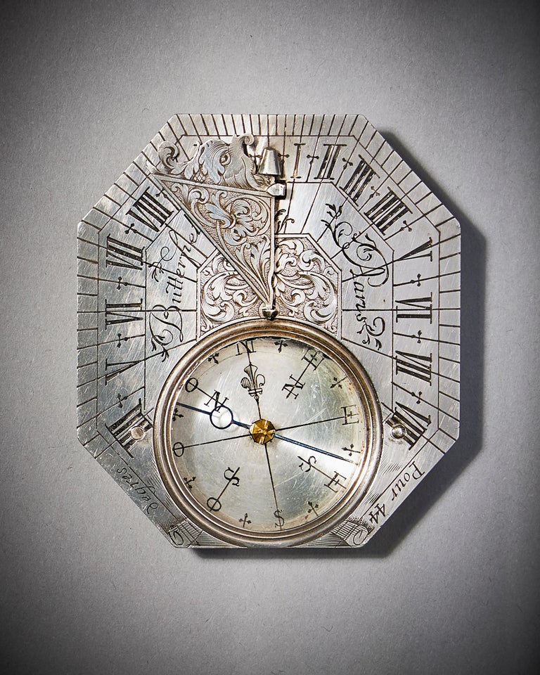 Rare Silver Pocket Sundial and Compass by Michael Butterfield, Paris ...