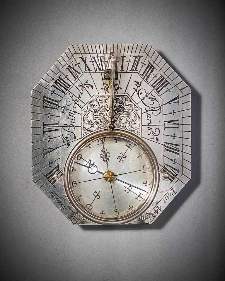 Rare Silver Pocket Sundial and Compass by Michael Butterfield, Paris ...