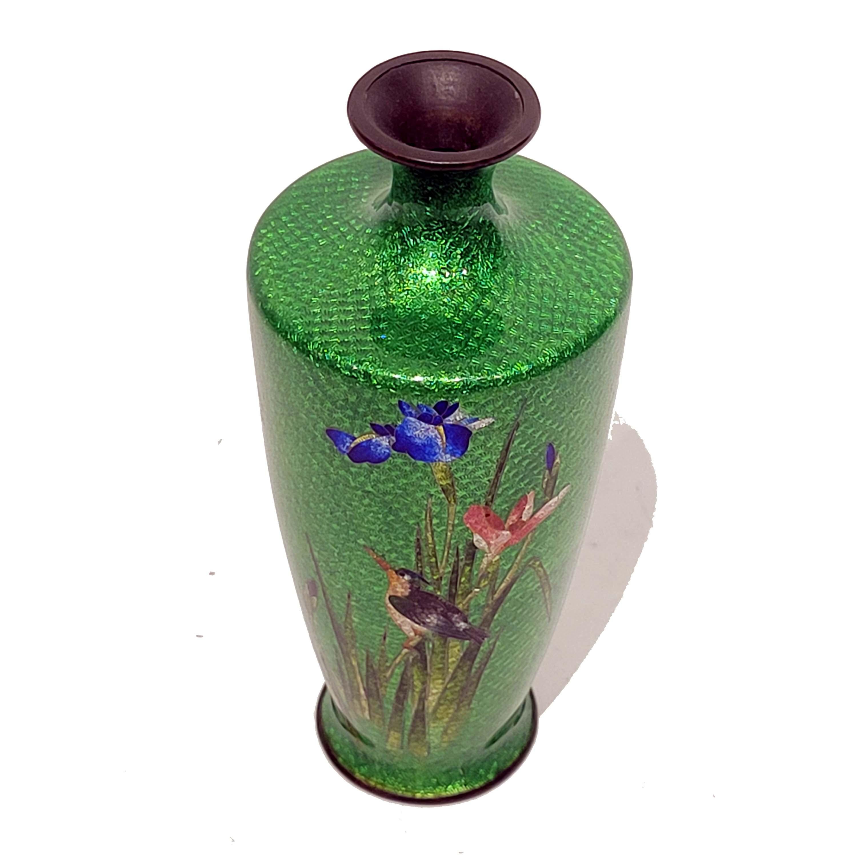 Rare Vibrant Green Japanese Foil Cloisonne Vase Meiji Period For Sale ...
