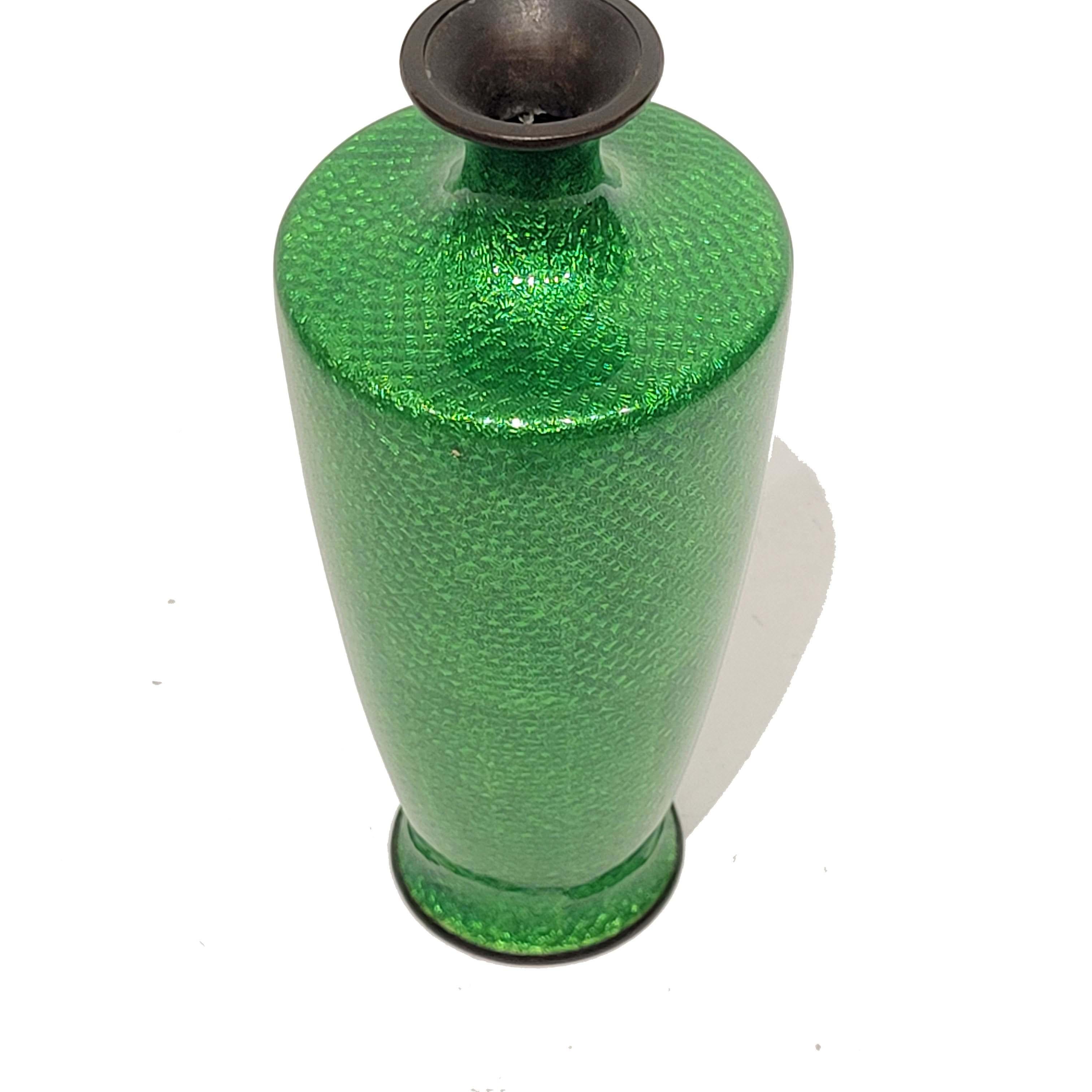 Rare Vibrant Green Japanese Foil Cloisonne Vase Meiji Period For Sale ...