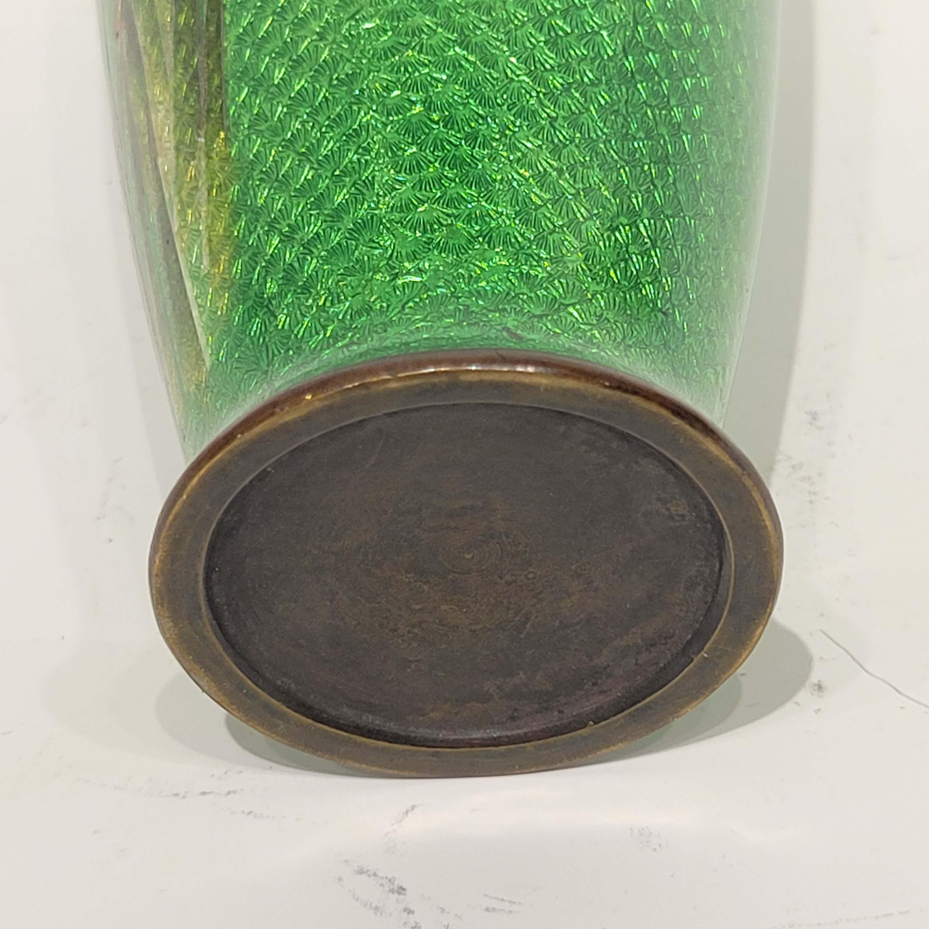 Rare Vibrant Green Japanese Foil Cloisonne Vase Meiji Period For Sale ...