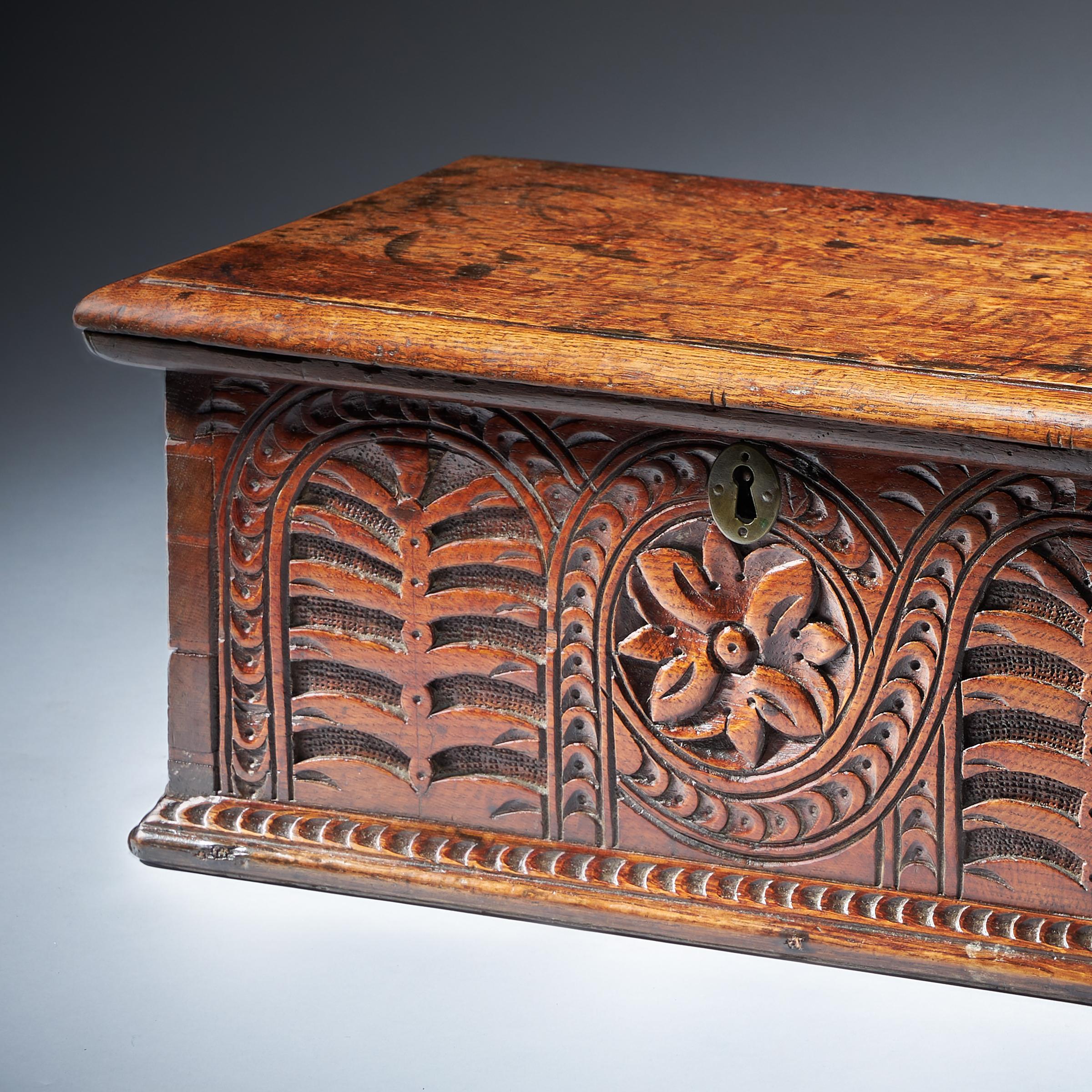 Rare William and Mary 17th Century Carved Oak Deeds Box of Small ...