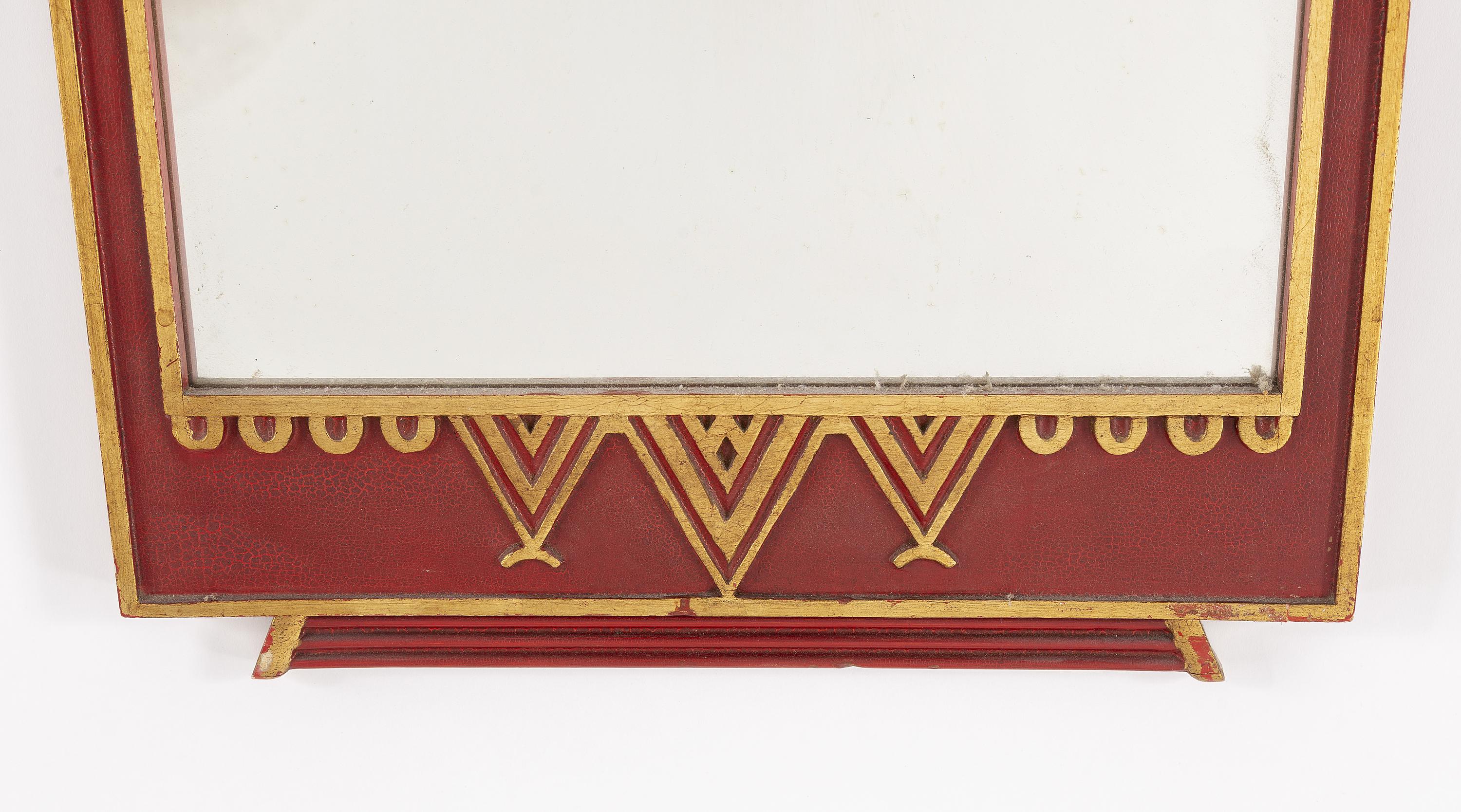 Red and Gilt Swedish Grace Mirror, J.P. Larsson, Stockholm, 1933 at 1stDibs