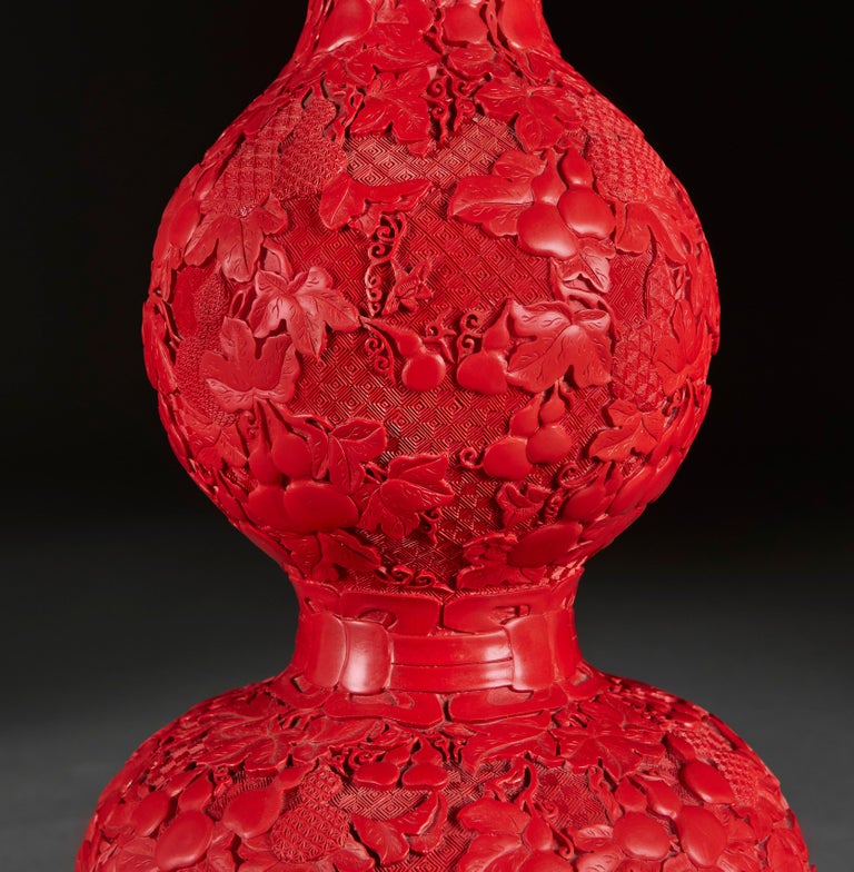 Red Cinnabar Lacquer Double Gourd Vase For Sale at 1stDibs