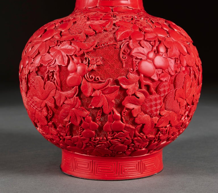 Red Cinnabar Lacquer Double Gourd Vase For Sale at 1stDibs