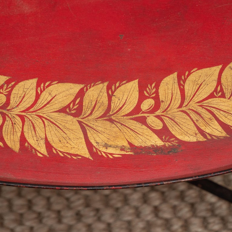 Red Tole Table with Decorative Oval Top and X-Frame Base For Sale at ...