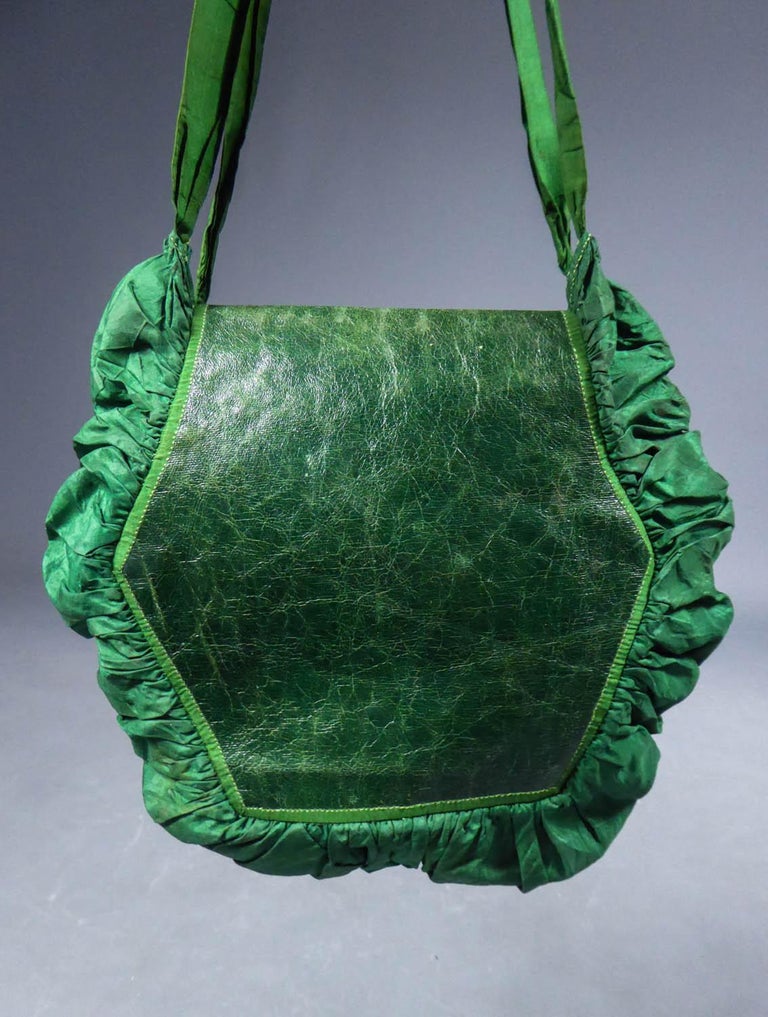 A Regency French Reticule Purse, leather and Chintz Early 19th century ...