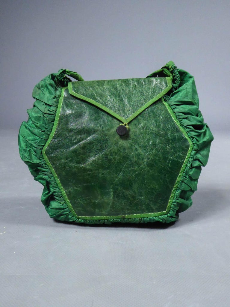 A Regency French Reticule Purse, leather and Chintz Early 19th century ...