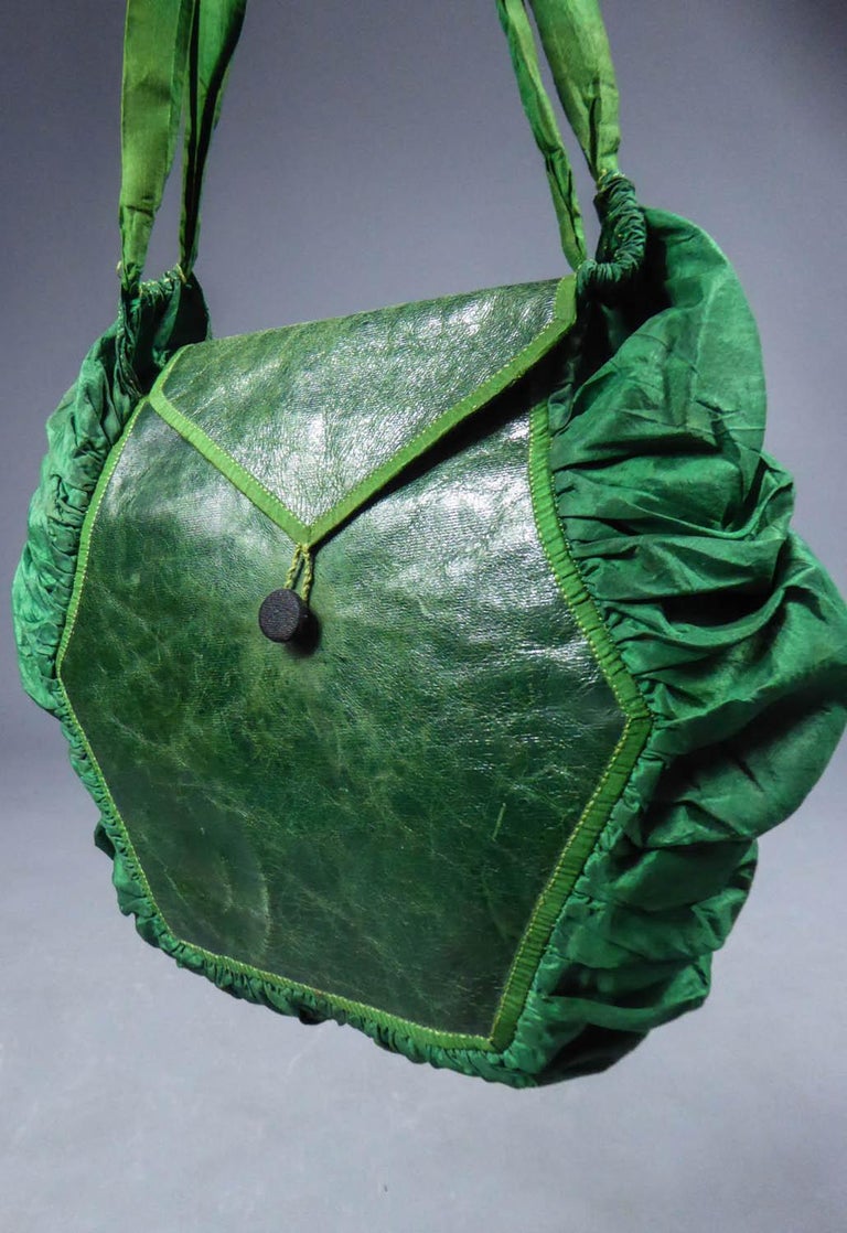 A Regency French Reticule Purse, leather and Chintz Early 19th century ...