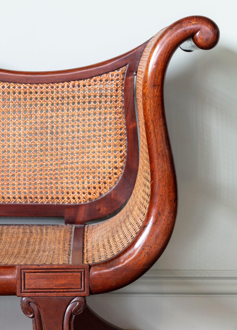 Regency Mahogany and Caned Campaign Sofa at 1stDibs