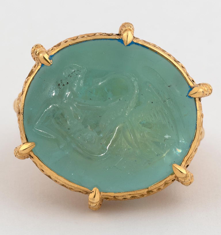 Renaissance Revival Gold and Aquamarine Intaglio Ring, Mid-Late 19th ...