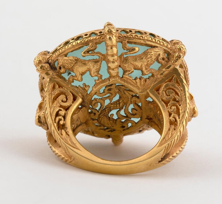 Renaissance Revival Gold and Aquamarine Intaglio Ring, Mid-Late 19th ...