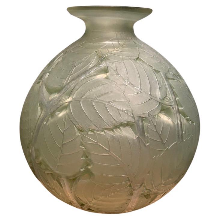 A R.Lalique Art Deco Milan vase in Green patinated glass For Sale at ...