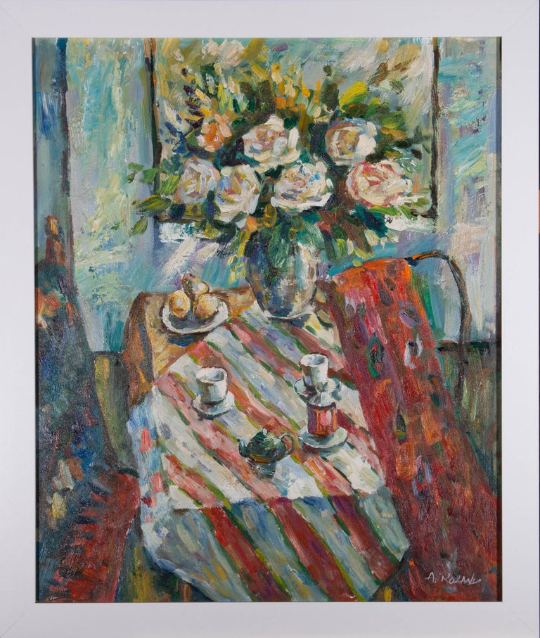 A. Roland - A. Roland - 20th Century Oil, Afternoon Tea For Sale at 1stDibs