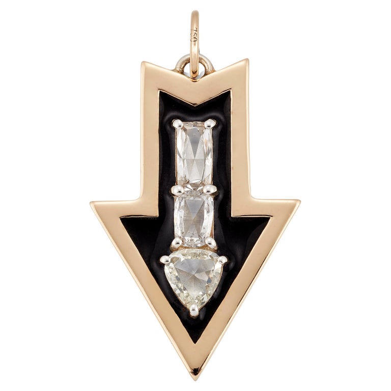 Rose-Cut Diamond and Enamel Arrow Pendant For Sale at 1stDibs