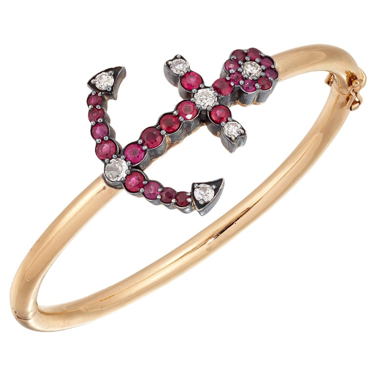 Ruby and Old-Cut Diamond Anchor Bangle For Sale at 1stDibs