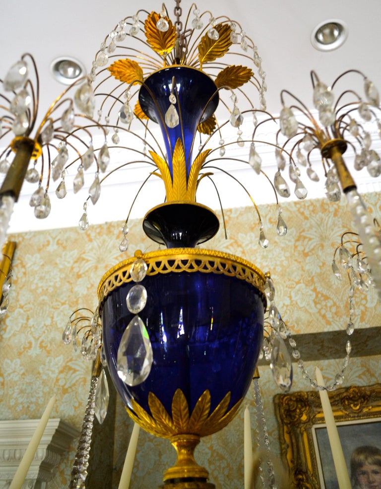 Russian Crystal, Cobalt Glass and Gilt Bronze Chandelier Attributed to ...