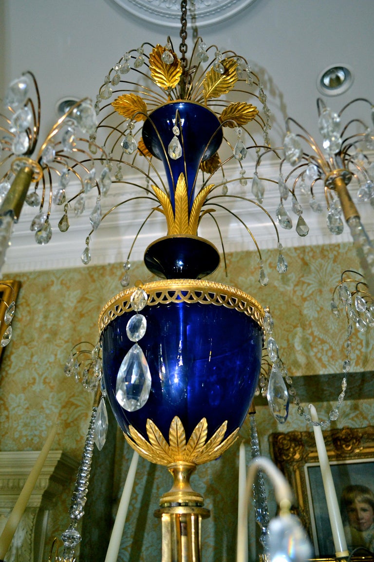 Russian Crystal, Cobalt Glass and Gilt Bronze Chandelier Attributed to ...