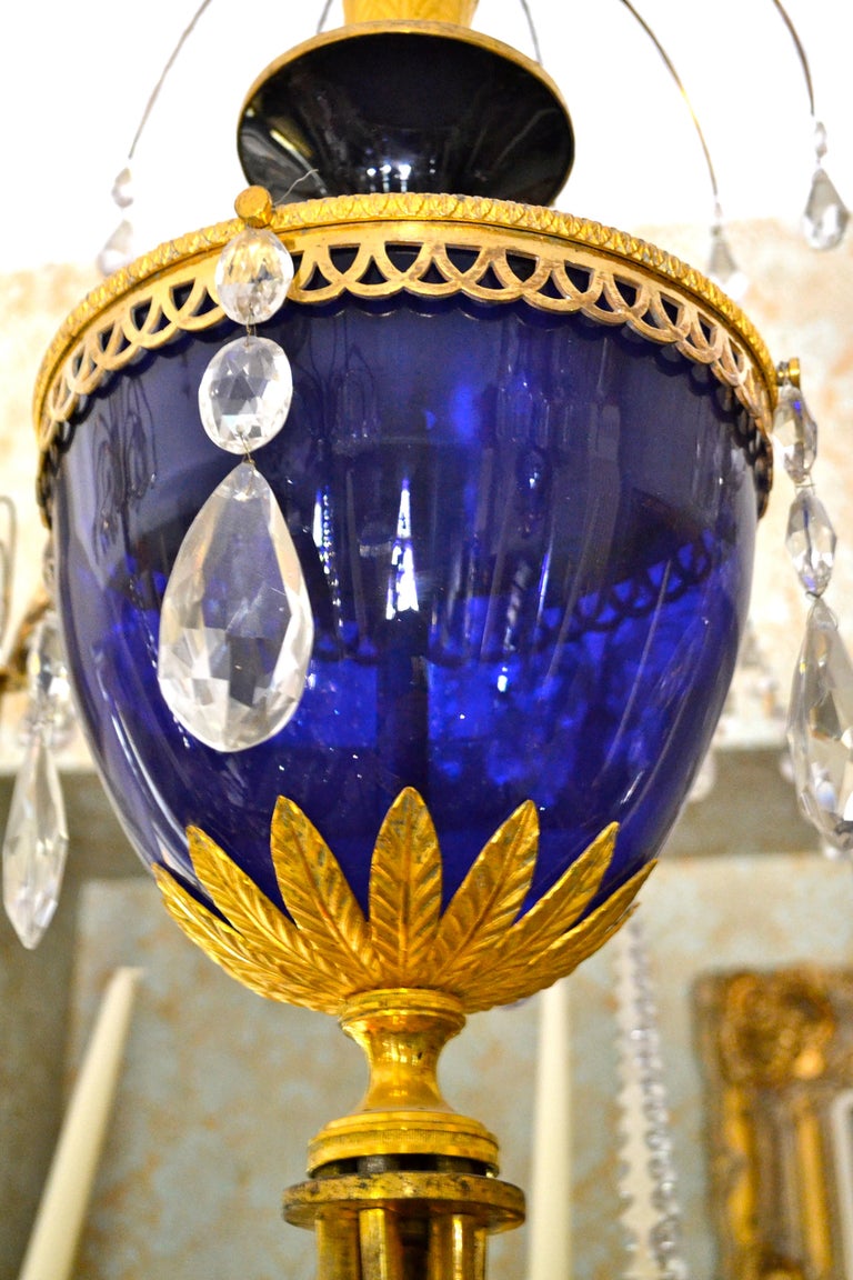 Russian Crystal, Cobalt Glass and Gilt Bronze Chandelier Attributed to ...
